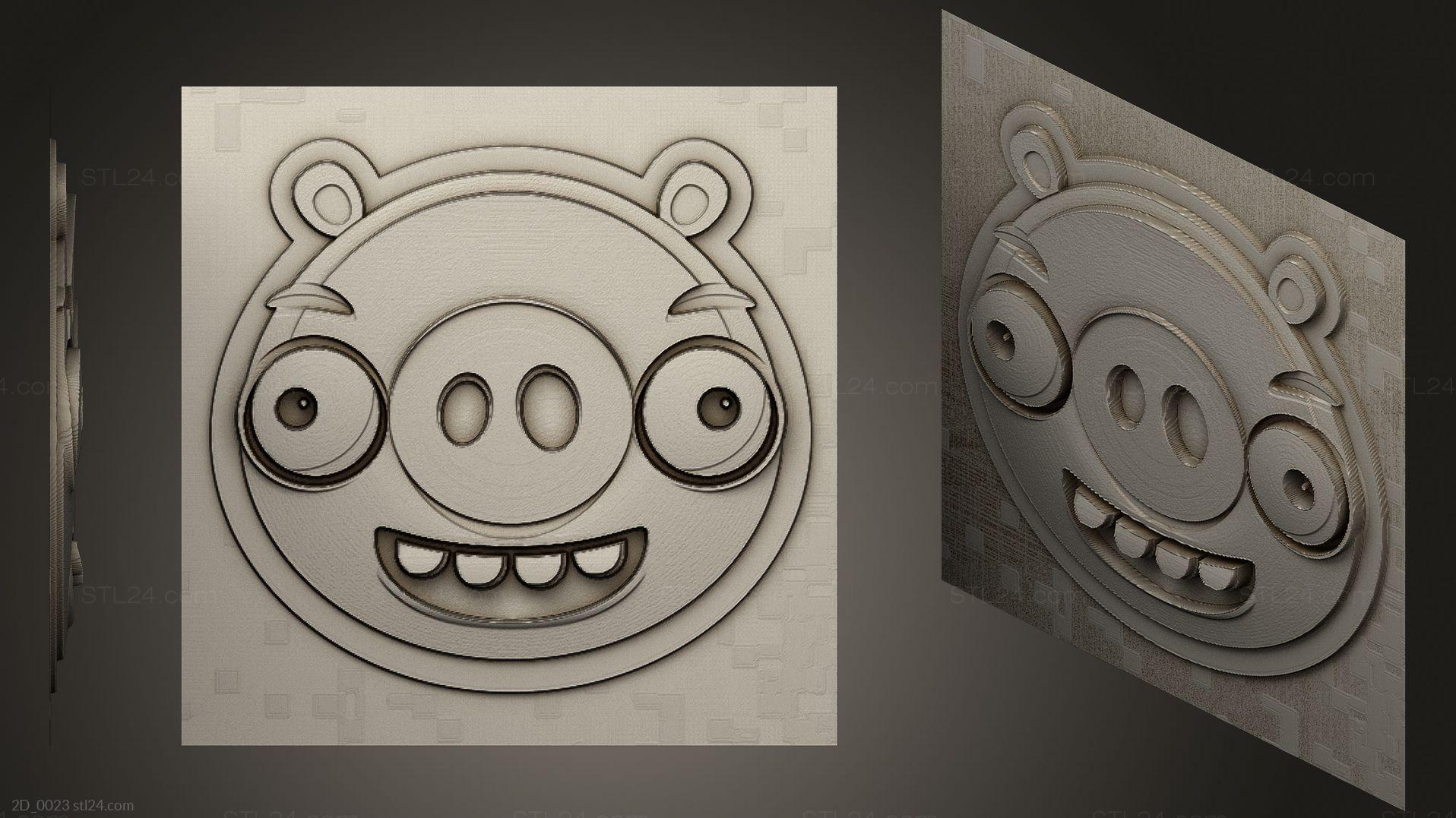 2D - Cerdo 2, 2D_0023. 3D stl model for CNC